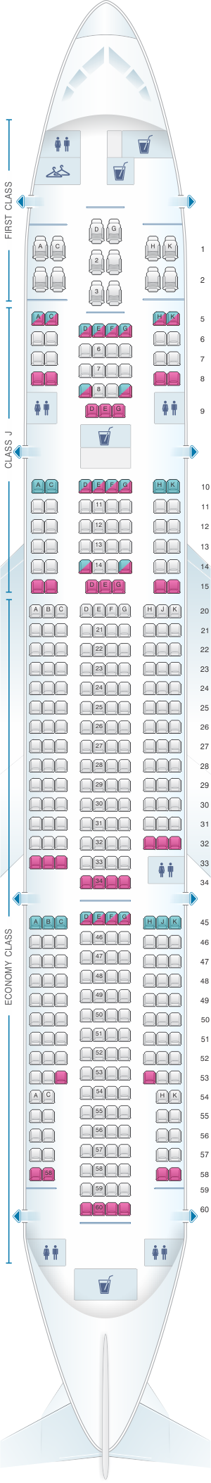 Seat Map Japan Airlines (JAL) Boeing B777 200 W14/15 | SeatMaestro